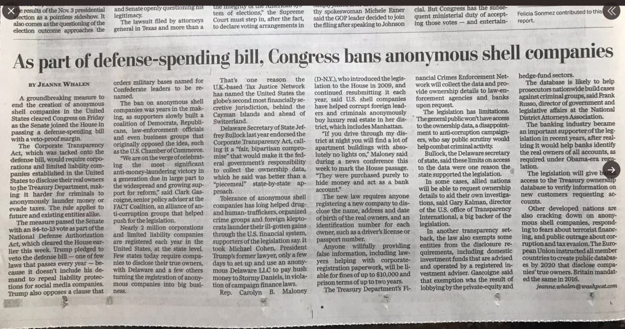 Finally! U.S Congress bans anonymous shell companies to fight money ...